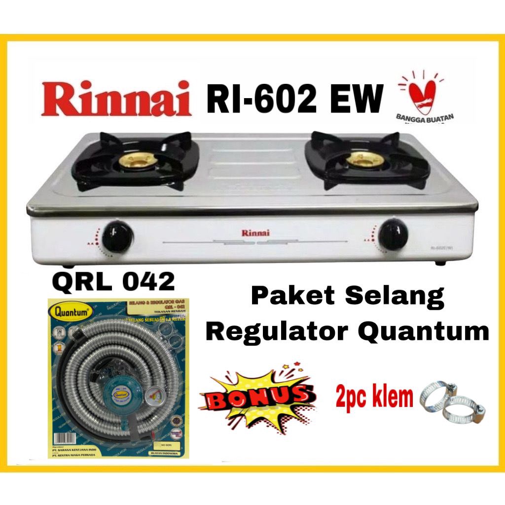 Jual Paket Kompor Gas Rinnai 2 Tungku RI- 602 E(Hitam)/RI 602 EW(Putih)/Bonus Selang Regulator ...