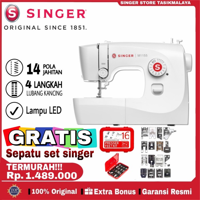 Jual MESIN JAHIT PORTABLE SINGER M1155 GRATIS SEPATU SET 16 - SINGER ...
