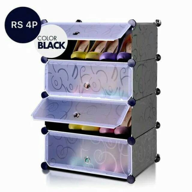 Jual Rak Lemari Sepatu Rakit Plastik 4 Kotak / Susun Serbaguna ...