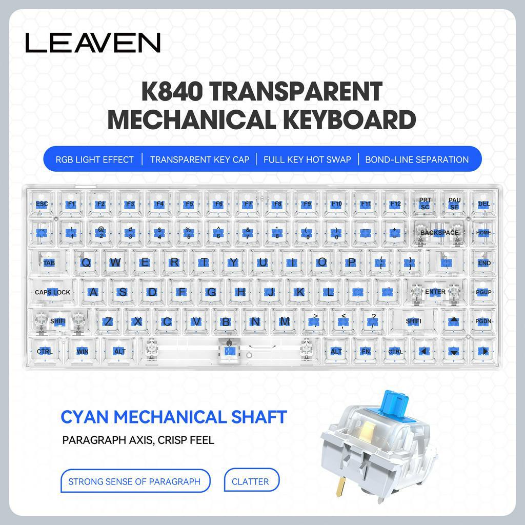 Jual LEAVEN K840 kristal keycaps keyboard mechanical tkl rgb type-c ...