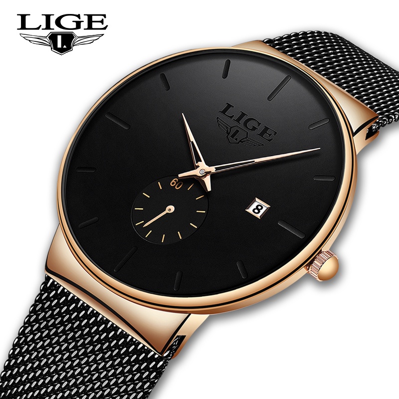 Jual LIGE Jam Tangan Pria Hitam Sabuk Jaring Anti Air Kasual Sederhana ...