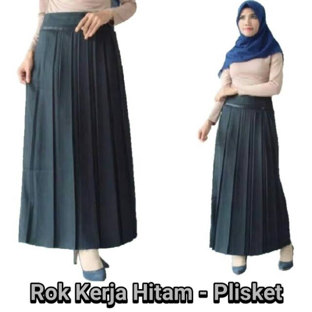 Jual Ready Rok Panjang Kerja / Plisket Rempel Hitam Model A ( JUMBO ...
