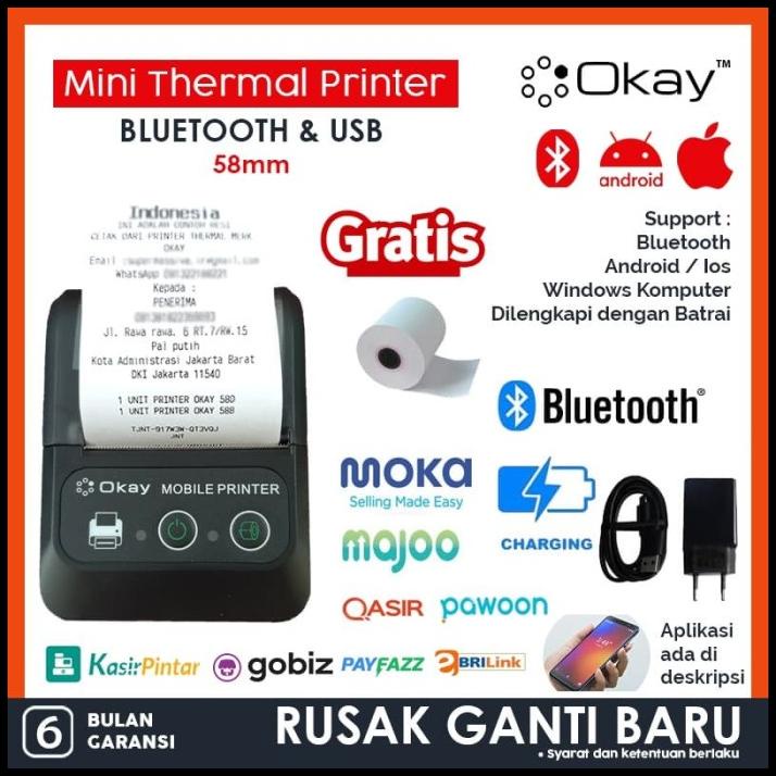 Jual Mini Portable Printer Ppob / Kasir 58Mm Thermal Ok-58B (Usb+Bluetooth) | Shopee Indonesia