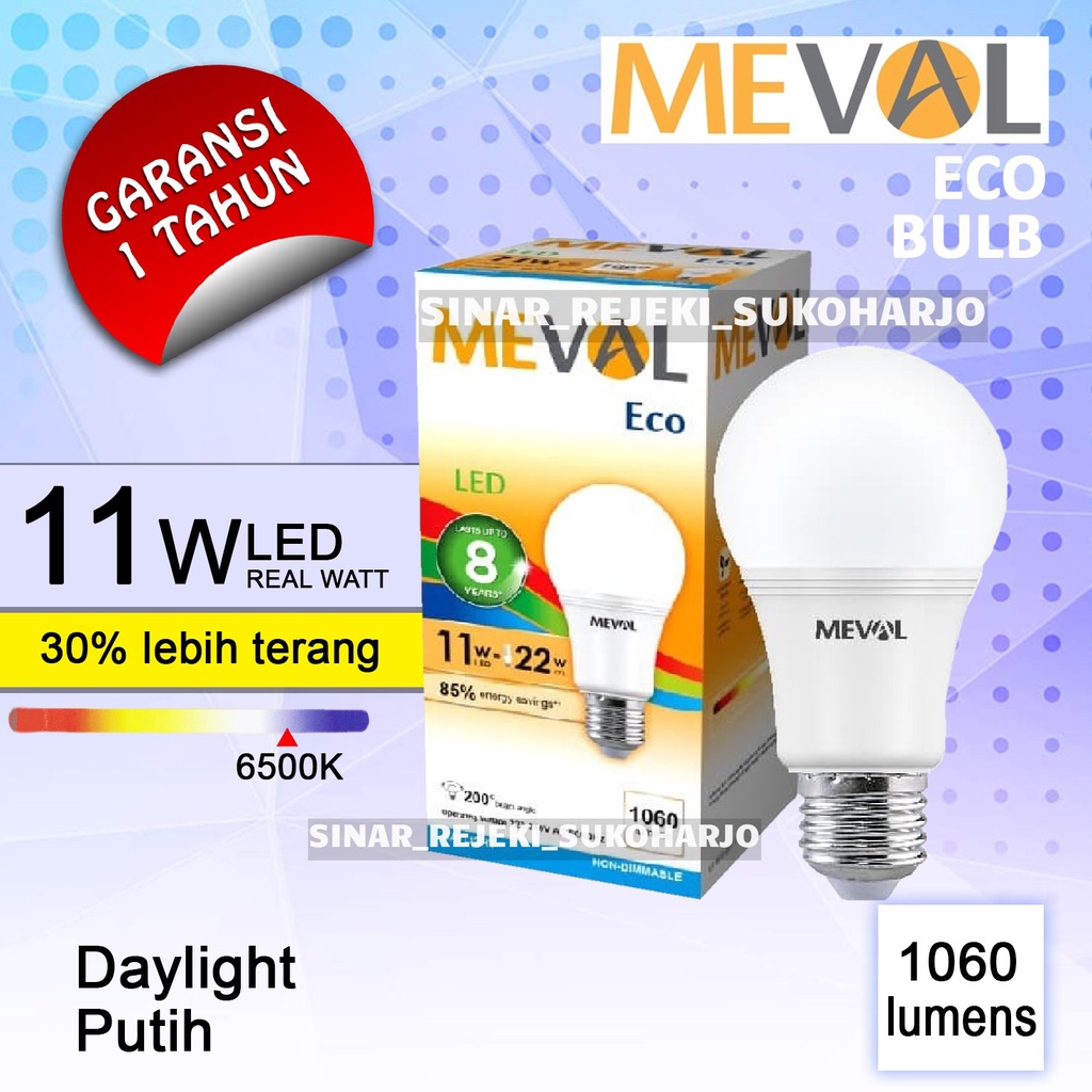 Jual MEVAL Lampu Led Eco 11W Bulb Putih 11 Watt 11Watt | Shopee Indonesia