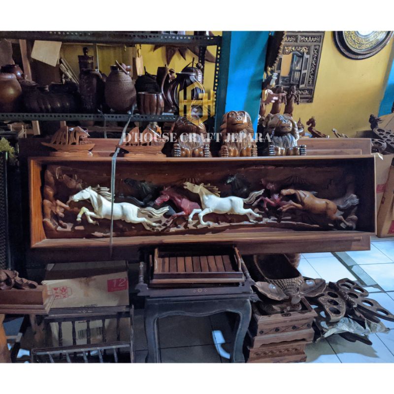 Jual Patung Dekorasi Relief Kuda Berlari Kayu Jati Solid Panjang 180cm ...