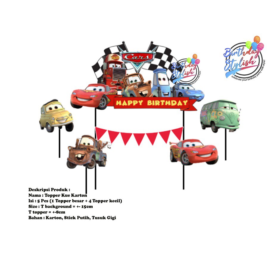 Jual Topper Kue Cars Karton/ Hiasan kue Ulang Tahun / Background Kue ...