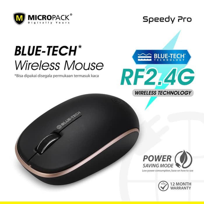 Jual Mouse Wireless Blue-Tech MicroPack BT-760W Black Gold | Shopee Indonesia