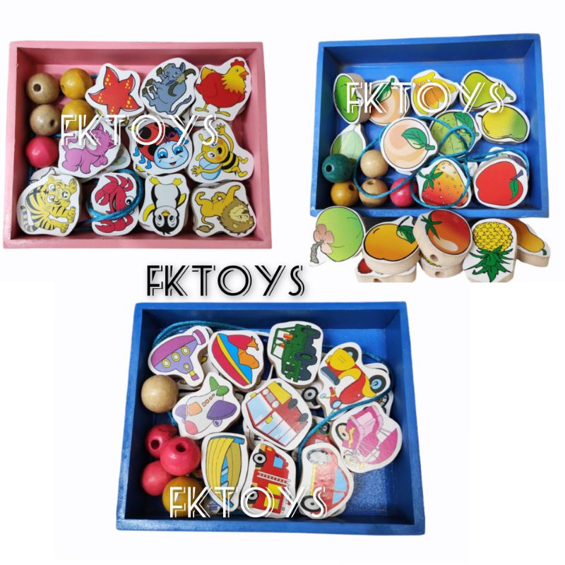 Jual Meronce buah ,hewan, transportasi_mainan edukasi | Shopee Indonesia