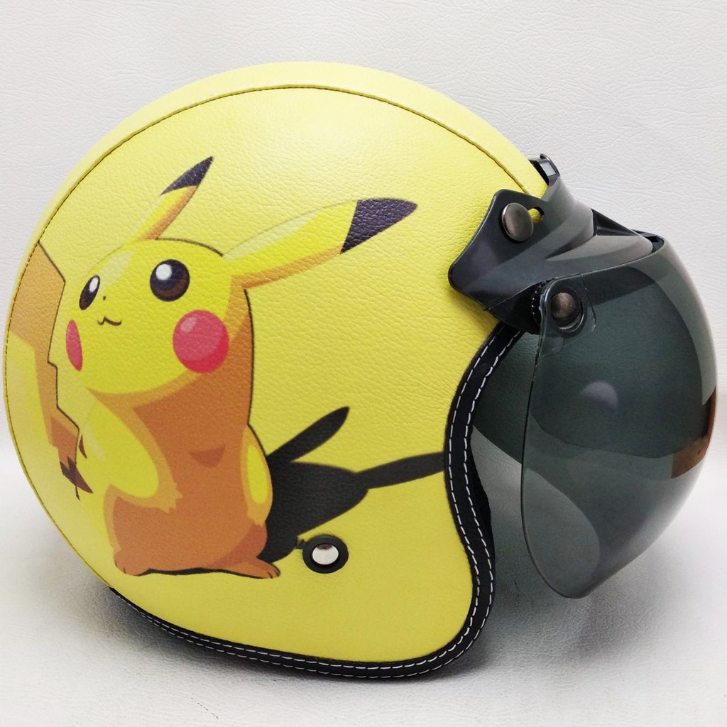 Jual Helm Retro bogo Kulit Motif Pikachu Pokemon Kaca Bubble halfface ...
