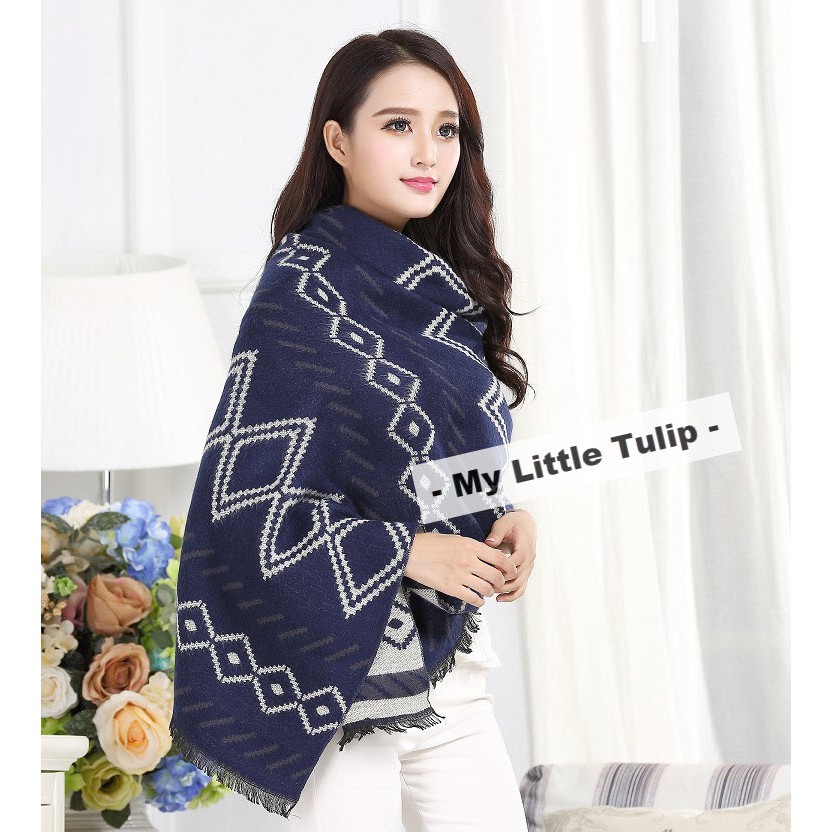 Jual Scarves Syal Tebal Bagus Keren Korea Motif Garis Biru Travelling ...