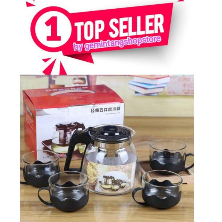 Jual Premium.. teapot set Kaca 5 In 1 / tea pot dengan saringan / teko ...