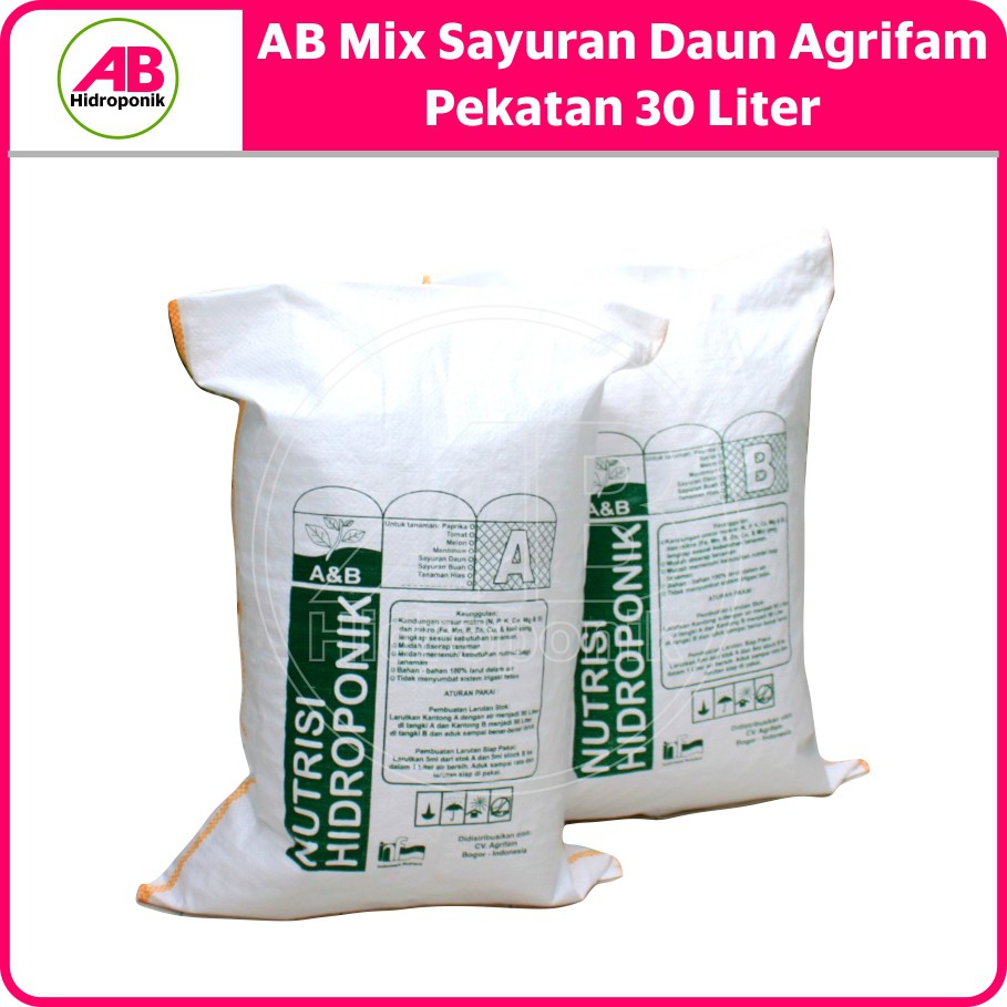 Jual AB Mix Nutrisi Hidroponik Sayur / Sayuran Daun Agrifam 30 Liter ...