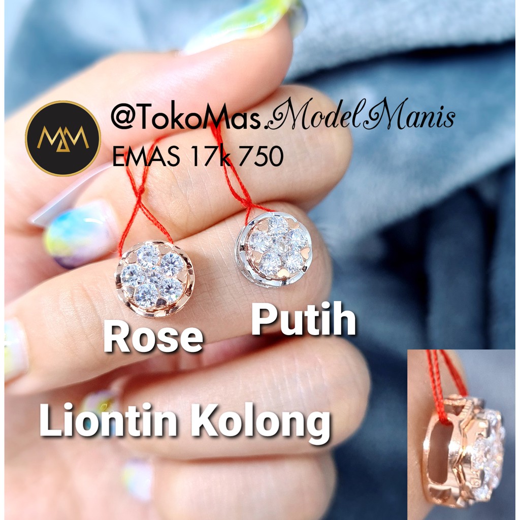 Jual liontin kolong bulat diamond looks emas putih dan rosegold 750 ...