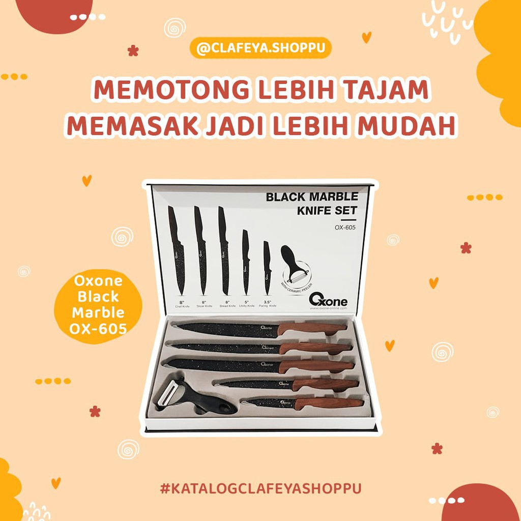 Jual Pisau Set OXONE Marble OX 605 dan OX 608 6pcs set - Black Marble ...