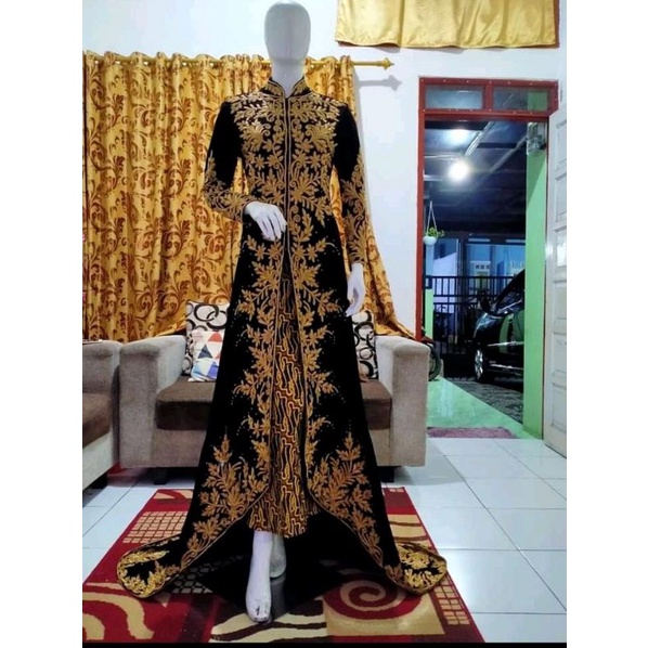 Jual Kebaya bludru pengantin/kebaya modern/kebaya bludru motif daun ...