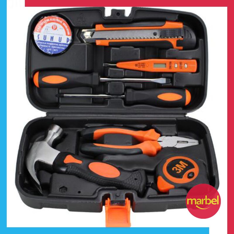 Jual Perkakas Set Komplit Tool Box Tang Palu Obeng Cutter Meteran 8 in ...