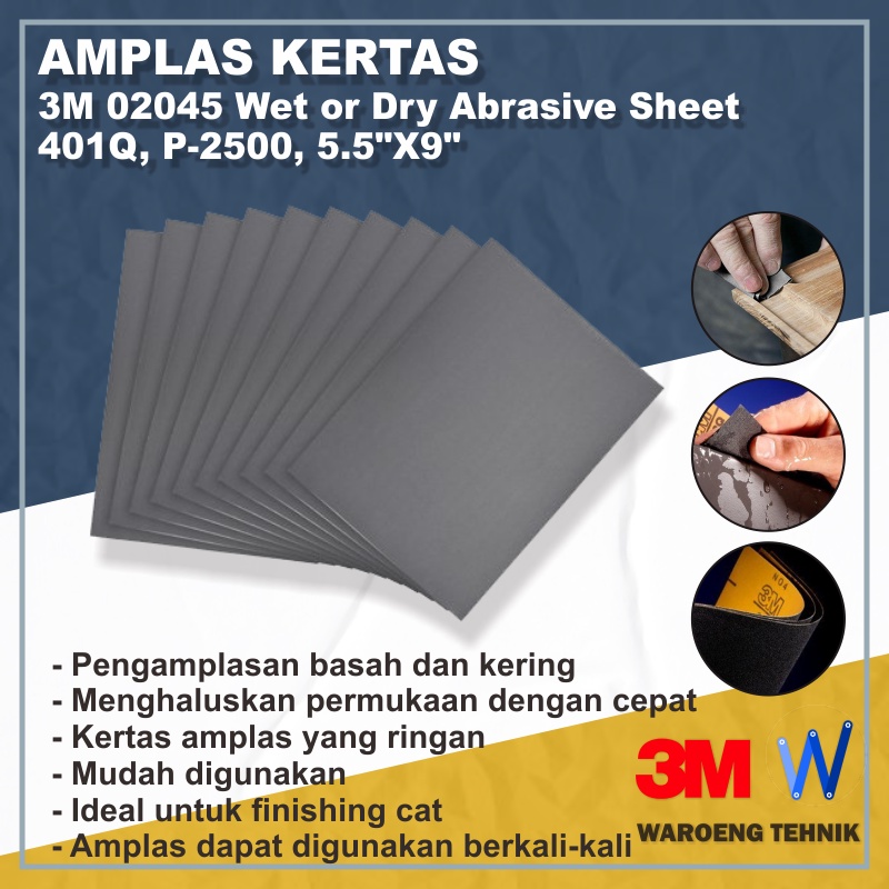 Jual Amplas Kertas 3M-PN 02045 401Q P-2500 IMP WOD 50 Sht/Slv, 5 Slv ...