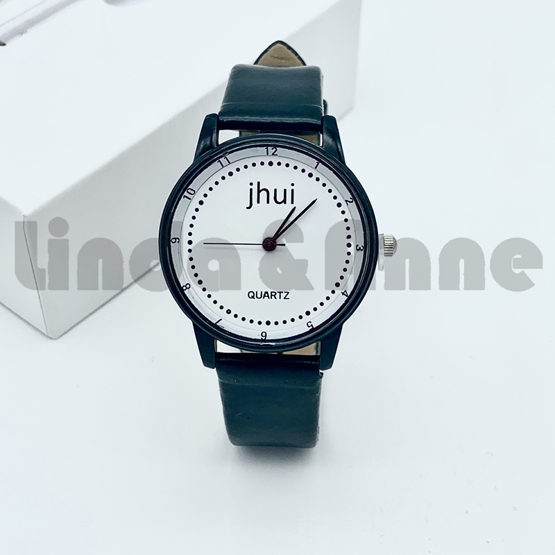 Jual Jam Tangan Jhui Analog Quartz Pria Dan Wanita Strap Pu Hitam ...