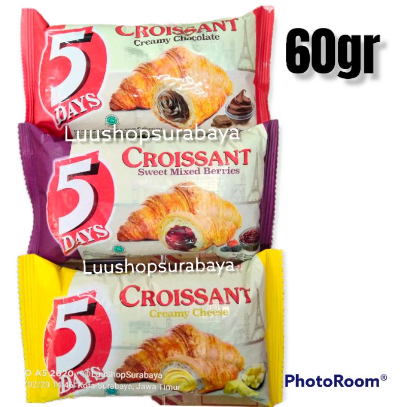 Jual 5Days Croissant Creamy Chocolate Roti Croisant Croisan 60gr ...