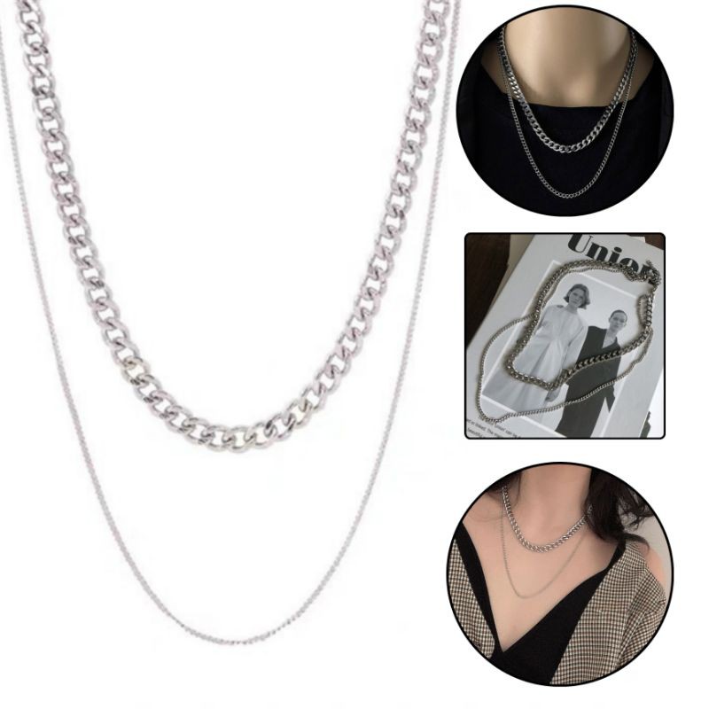 Jual Kalung Double Layer Rantai Silver Polos Plain Silver Chain ...