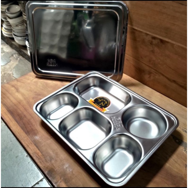 Jual Food Tray SUS 304 / Kotak Makan 5 Sekat / Bento / Bekal / Plato ...