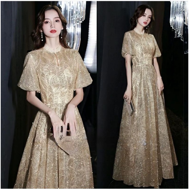 Jual dress glitter 3d fabric tekstur textur manik sequin puff sleeve ...