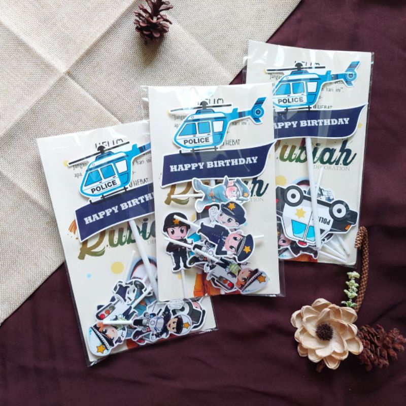 Jual Cake Topper Karakter Polisi Happy Birthday 1 set / Hiasan Tusukan ...