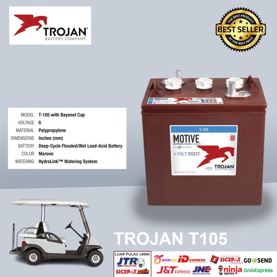 Jual Aki Accu Battery Trojan T-105 Plus/Aki Mobil Golf 6V225 Ah - USA ...