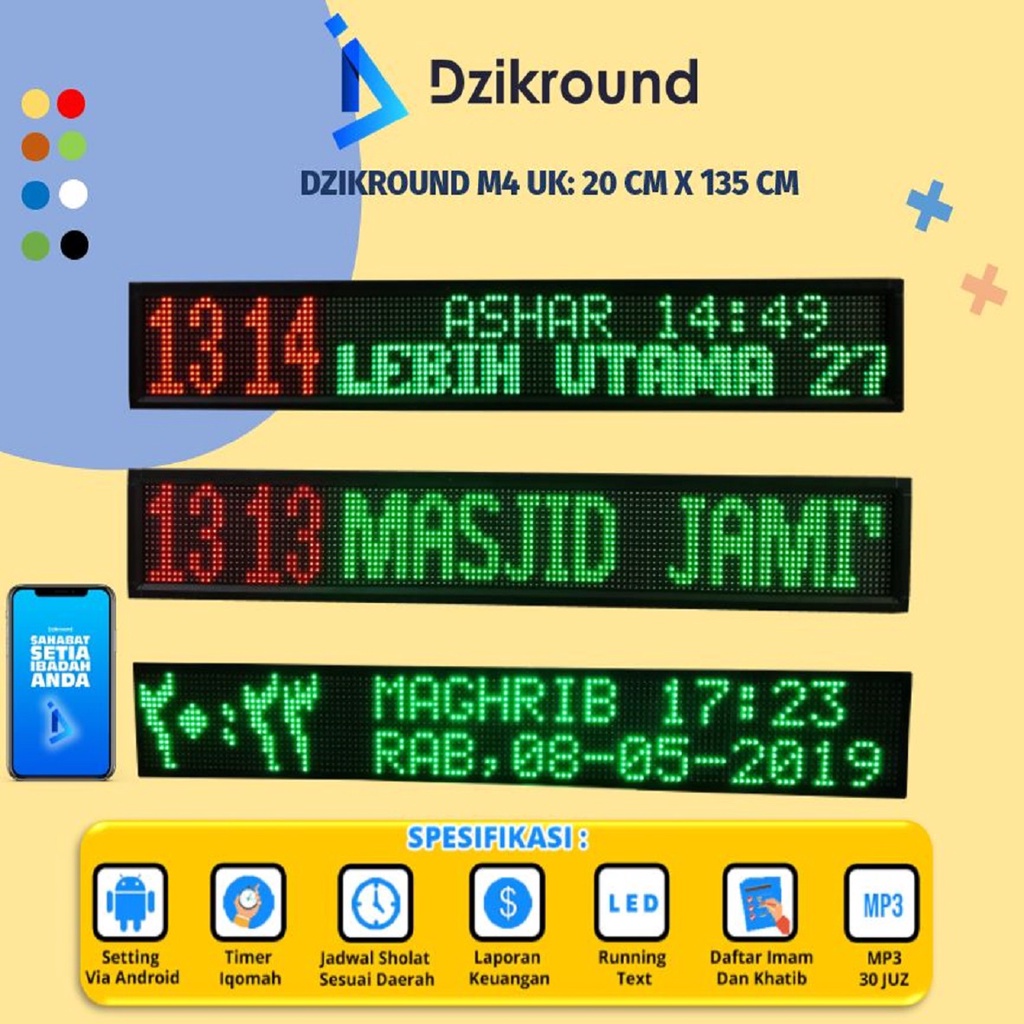 Jual DZIKROUND M4 Jam digital jadwal sholat masjid running text timer ...