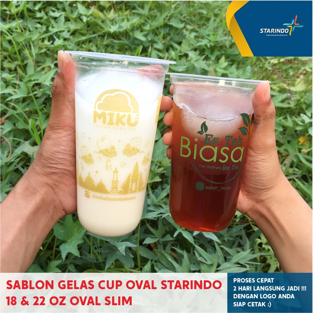 Jual SABLON GELAS CUP OVAL SLIM STARINDO 18 & 22 OZ KUALITAS TEBAL 8,5 ...