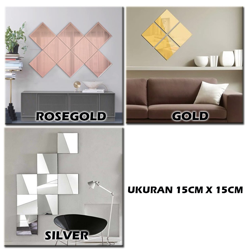 Jual WPSBGS 4 PCS BIG SQUARE MIRROR STICKER ACRYLIC KOTAK 15CM X15CM ...