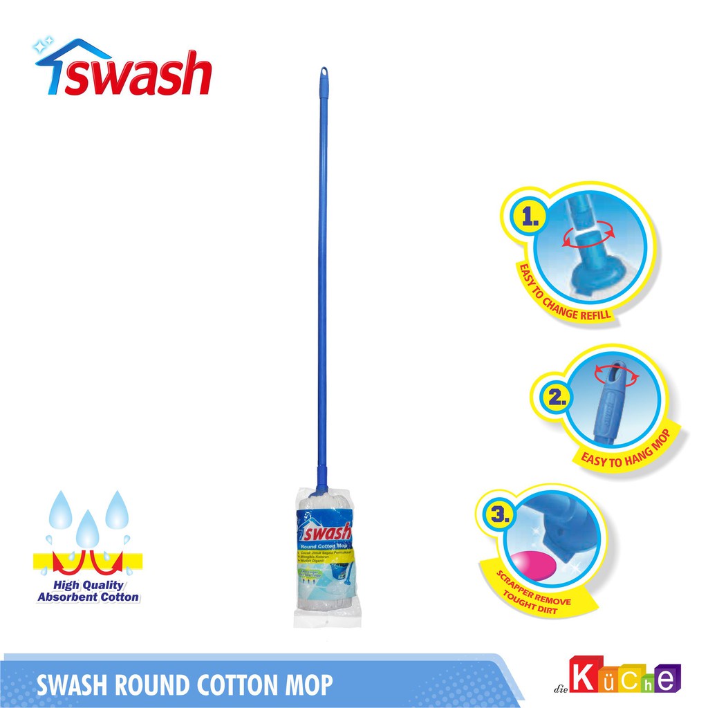 Jual Swash Round Cotton Mop Set Alat Pel Lantai Bulat Katun Gagang ...