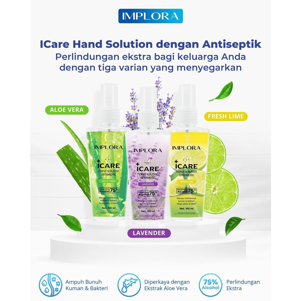 Jual Original IMPLORA iCare Hand Solution Antiseptic 100ml | Shopee ...