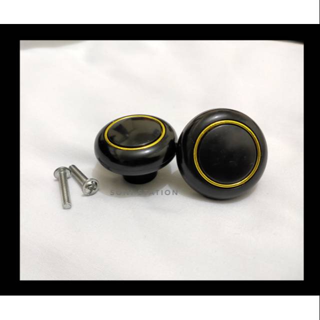 Jual Handle knob bulat hitam list emas (plastik) | Shopee Indonesia