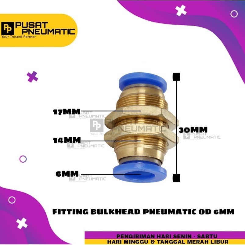 Jual FITTING PNEUMATIC BULKHEAD 6MM | Shopee Indonesia