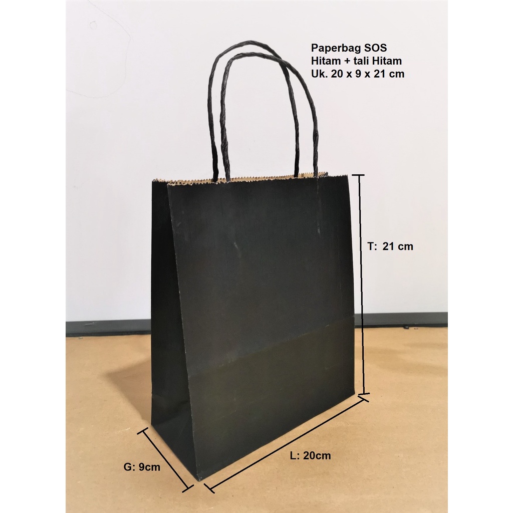 Jual Paper Bag Polos SOS L Kantong Kertas Hitam + TALI 20x9x21cm 100 GSM Kantong Souvenir ...