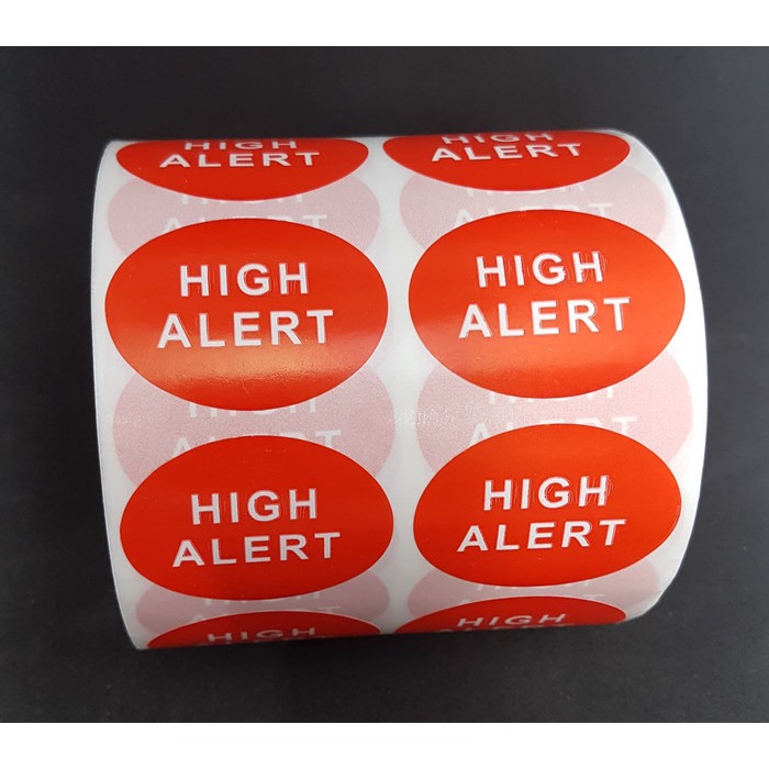Jual STIKER HIGH ALERT MERAH OVAL 40X30mm isi 3000 pcs in ROLL | Shopee ...