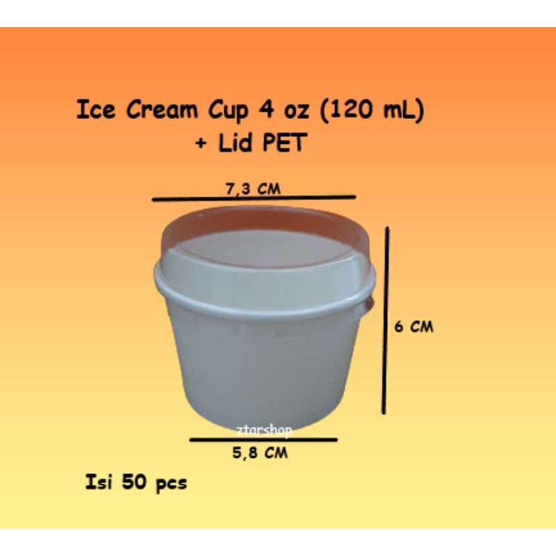 Jual Paper Ice cream cup 4 oz 120 ml Polos + Tutup PET Dome isi 50 pcs ...