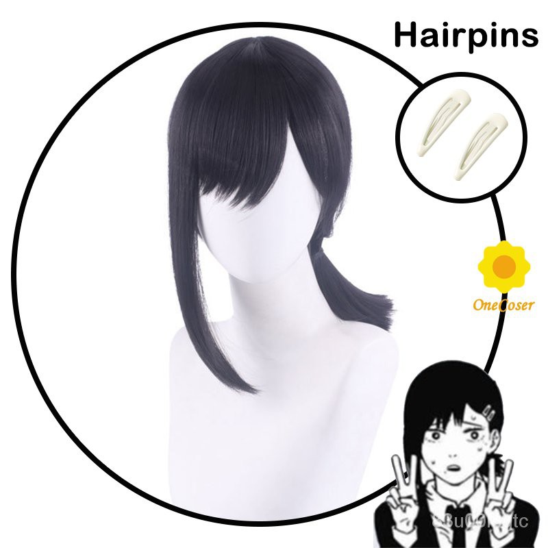 Jual Chainsaw Man Higashiyama Kobeni Cosplay Black Wig with Hairpins ...