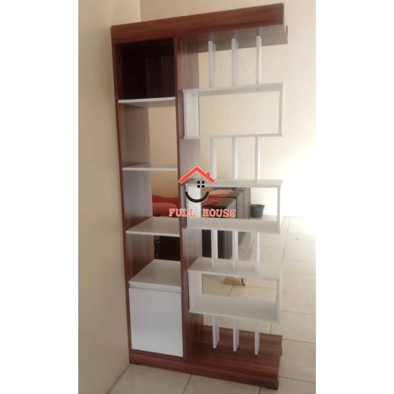 Jual penyekat ruangan 2 sisi room divider rak buku serbaguna white ...