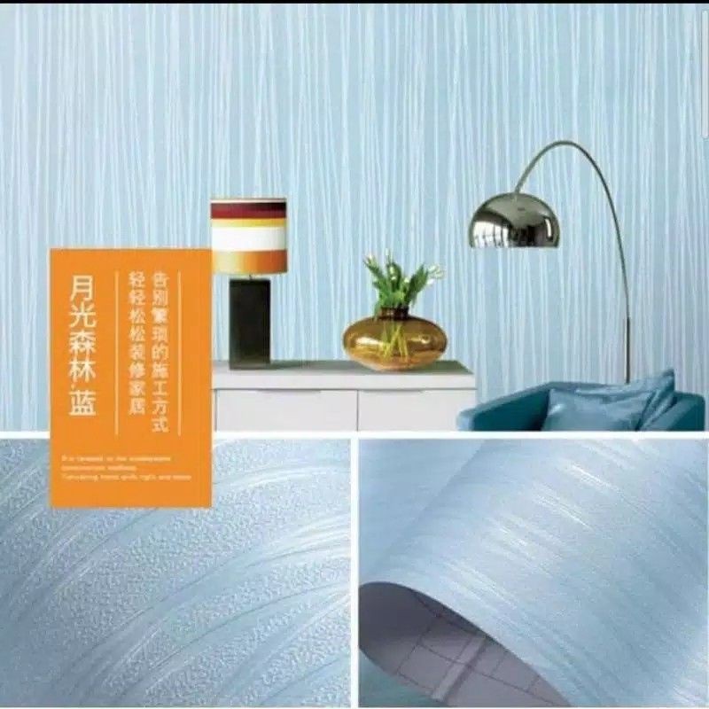 Jual Wallpaper Sticker Dinding Motif Biru Polos Timbul Mewah | Shopee ...