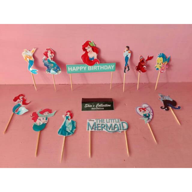 Jual Cake Topper Ariel the little mermaid (1 set isi 12 pcs) | Shopee ...