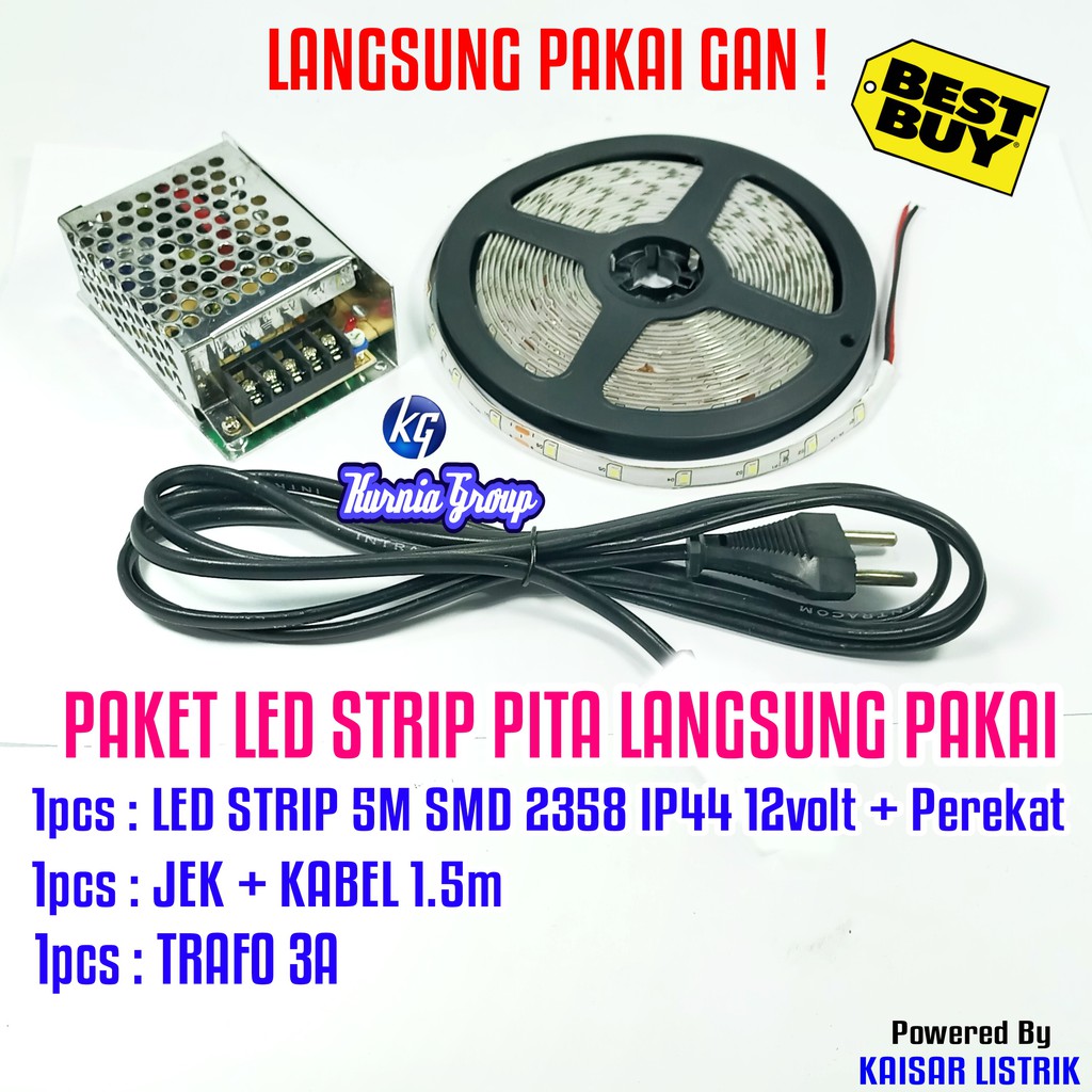 Jual Paket LED Strip 5m 3528 Adaptor 12v Dan Kabel Komplit siap Pasang ...