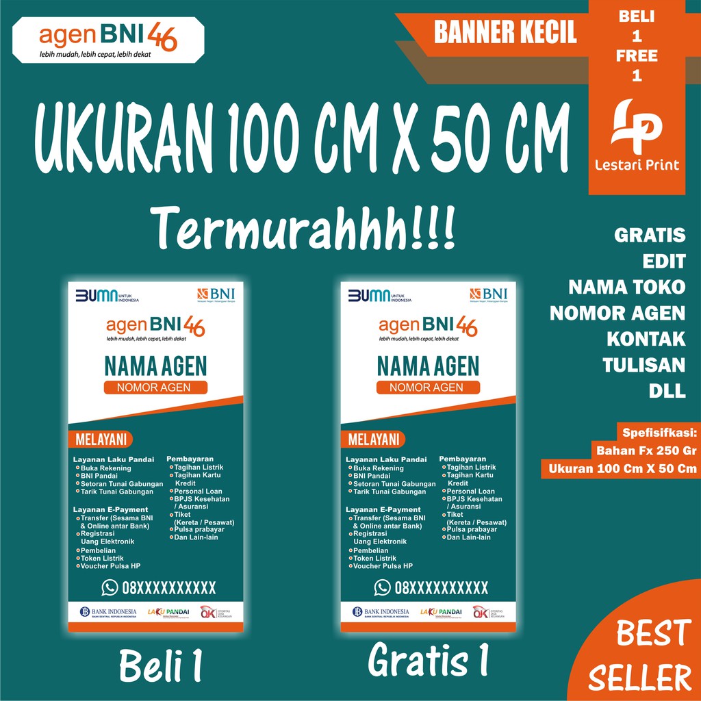 Jual BANNER KECIL AGEN BNI 46 BELI 1 GRATIS 1 / SPANDUK AGEN BNI 46 ...