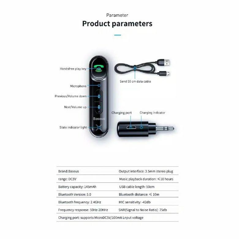 Jual Baseus Car Wireless Bluetooth Receiver Adapter Audio Jack 3.5mm ...