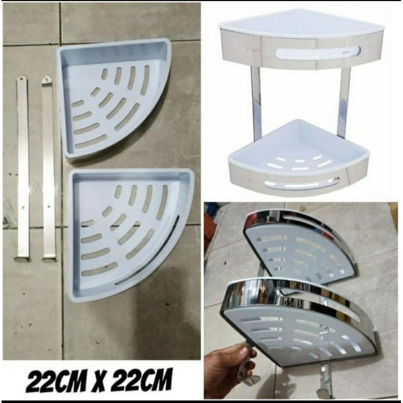 Jual rak sudut stainless 2 susun | rak sabun kamar mandi | Shopee Indonesia