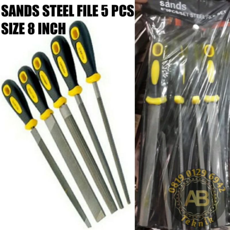 Jual Steel File set 5 pcs Size 8 Inch Sands Kikir besi gagang piber ...