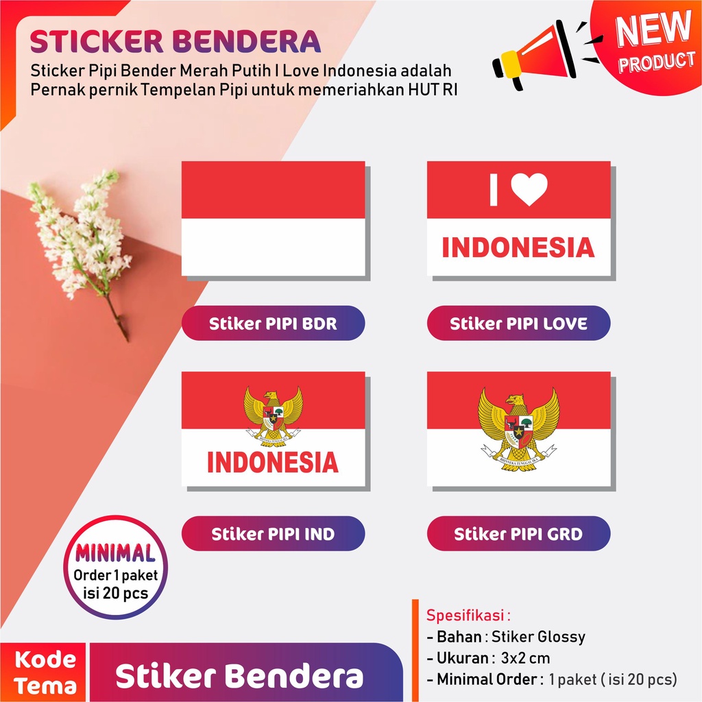 Jual [20Pcs] 3x2 cm - Sticker Pipi HUT RI Bendera Merah Putih / Stiker ...