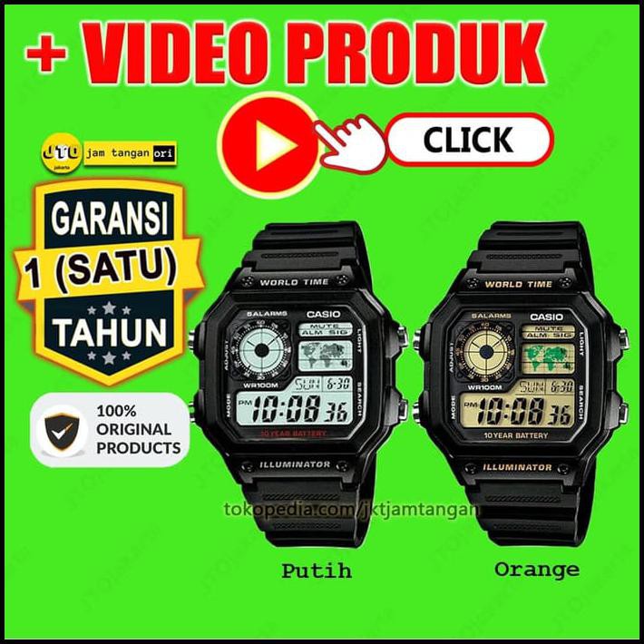Jual EKSLUSIF Jam Tangan Pria Cowo Casio Original AE 1200 WH Digital AE1200WH AE1200 - Putih ...