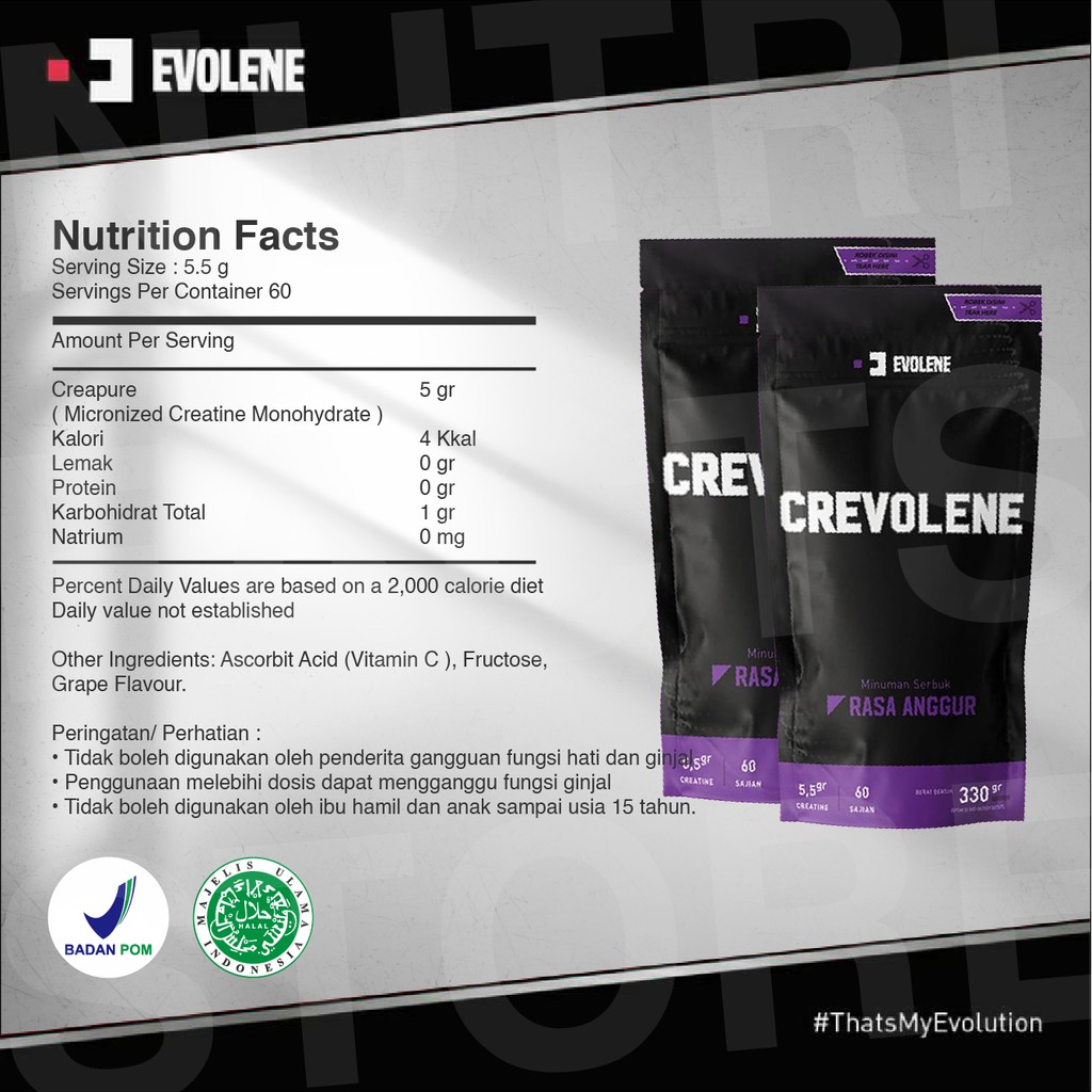 Jual Evolene Crevolene Creatine Kreatin Creatin 330 gr 60 serving ...